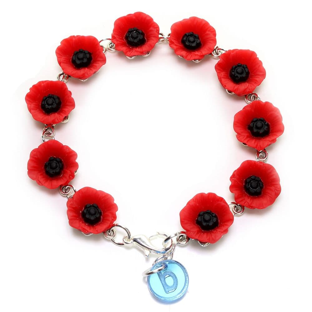Bluebubble POPPY DAYS Red Flower Charm Bracelet on Gift Card