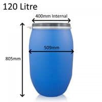 120L Litre Ltr Open Top Plastic Storage Drum Barrel Keg With Lid