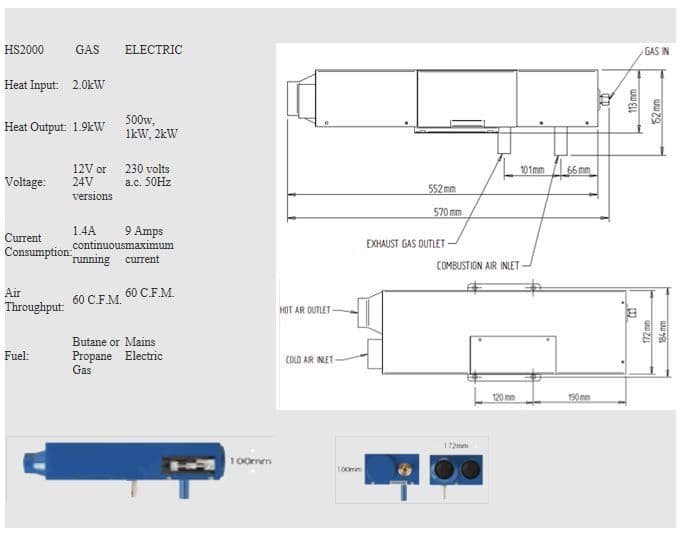 Propex HS2000E Marine Kit Butane or Propane Gas & Electric Air Heater
