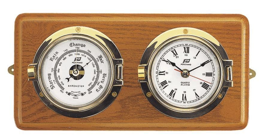 Plastimo Solid Brass 3 inch Barometer and Clock Set mounted