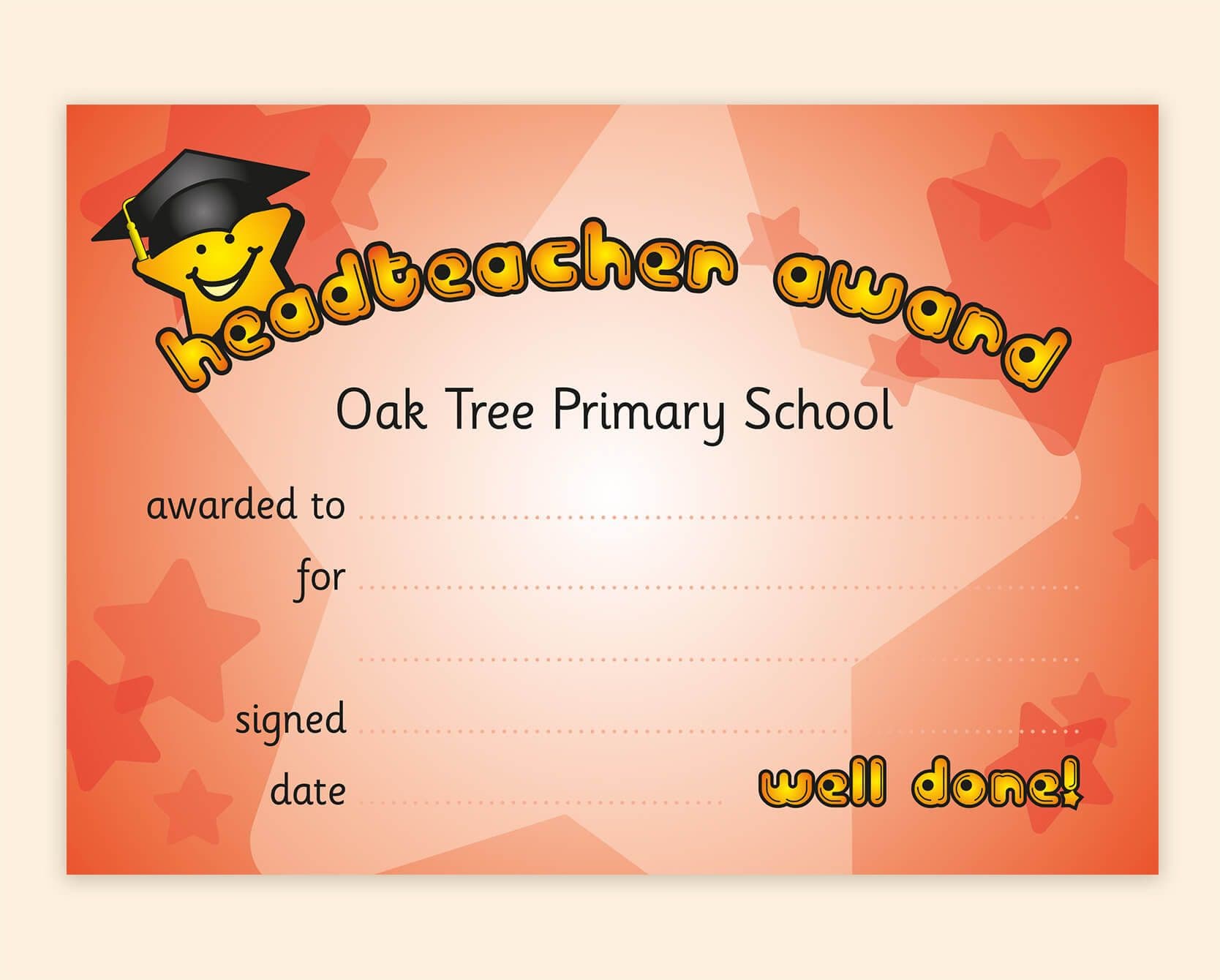 Headteacher Award x 50 Primary School Award Certificate