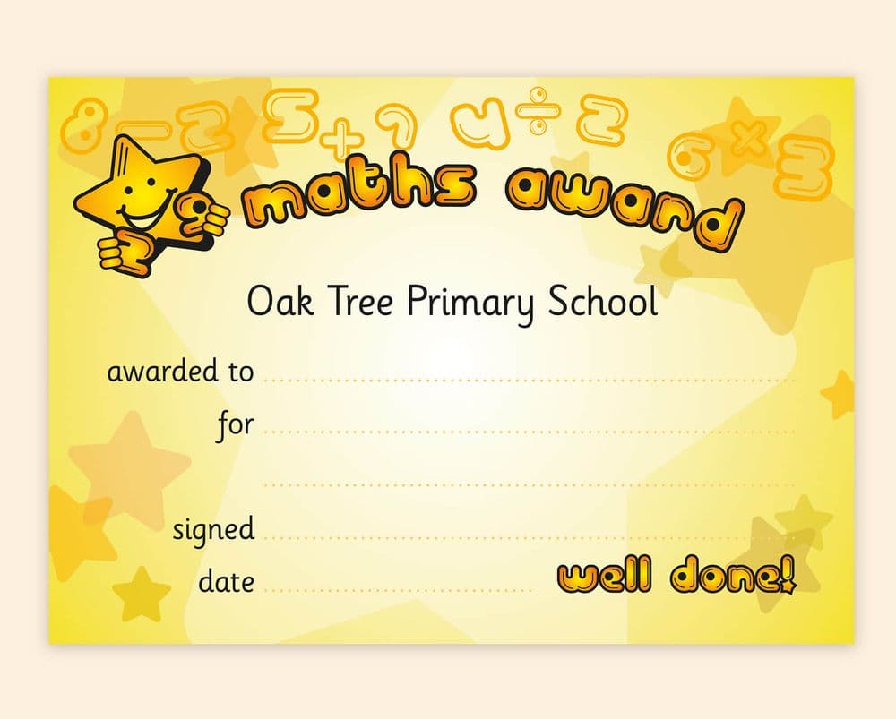 Maths Award A x 50 Primary School Award Certificate