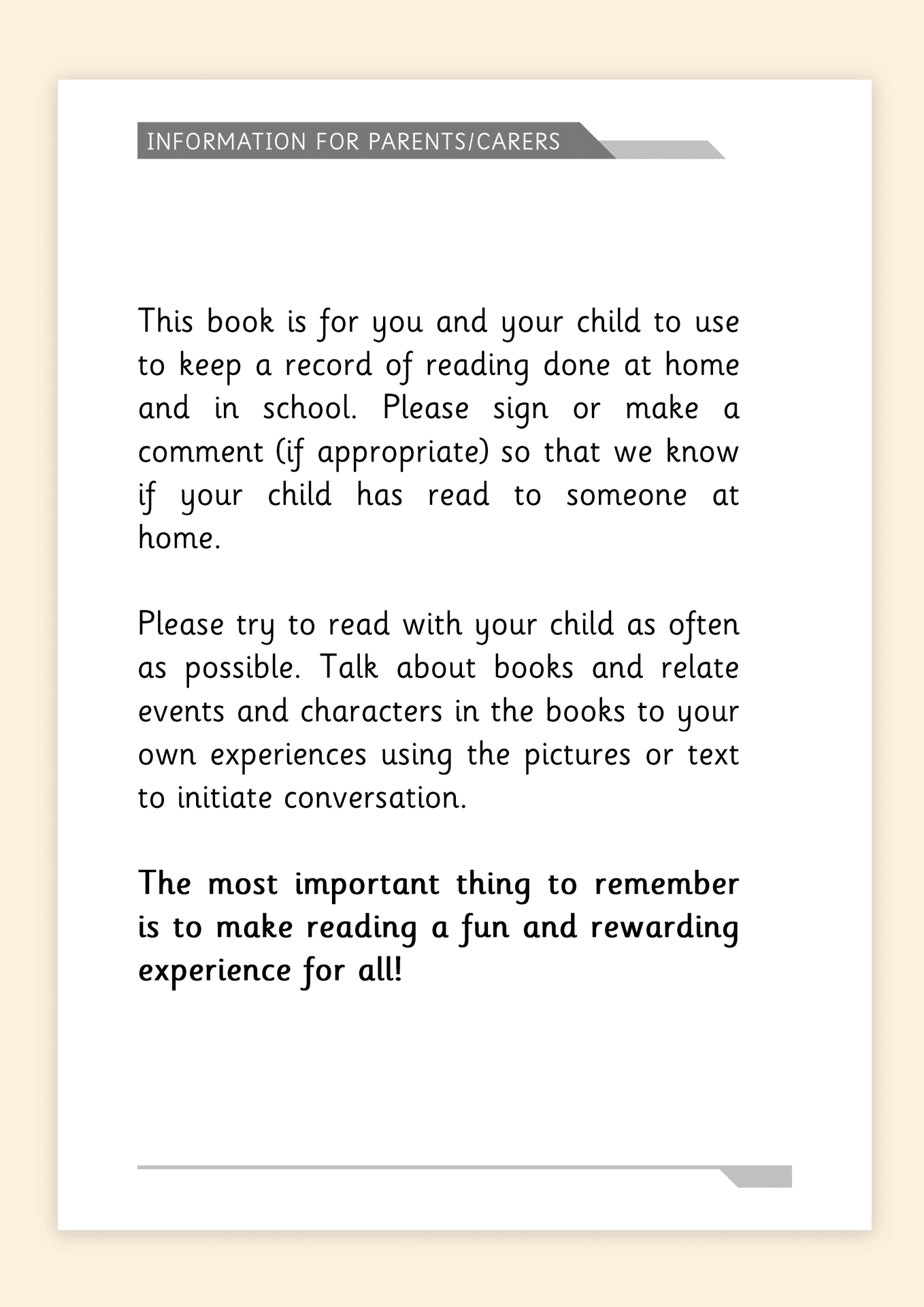 Primary School Reading Record Standard Nature RRS08