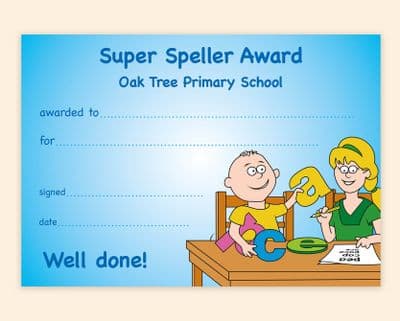 Super Speller A x 50 Primary School Award Certificate