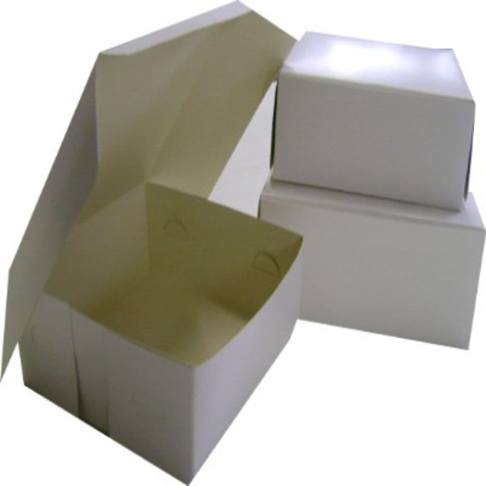 250 SMALL WHITE FOLDING CAKE GATEAUX BOXES SIZE 6 X 6 X 3" THIN CARD ...