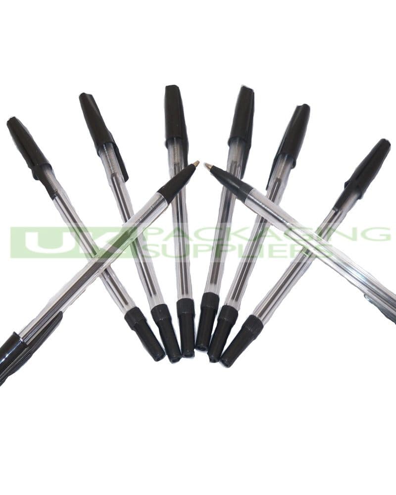 500 BLACK Colour Ink Ball Point Ballpoint Biro Pens Standard Size 144mm