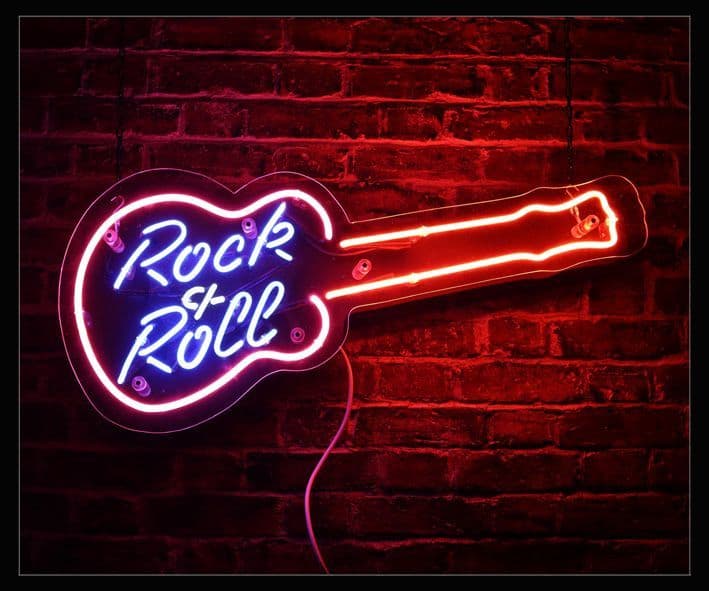 Sign Rock Roll Rock 'N Roll Guitar LED Neon Light Sign |Hanging Wall