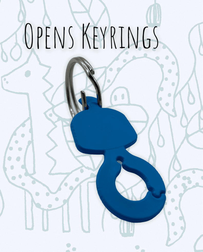 Keysie 4-Pack patented keyring opener, and clip-on trolly-token. Bladeless Keysie opens parcels ...