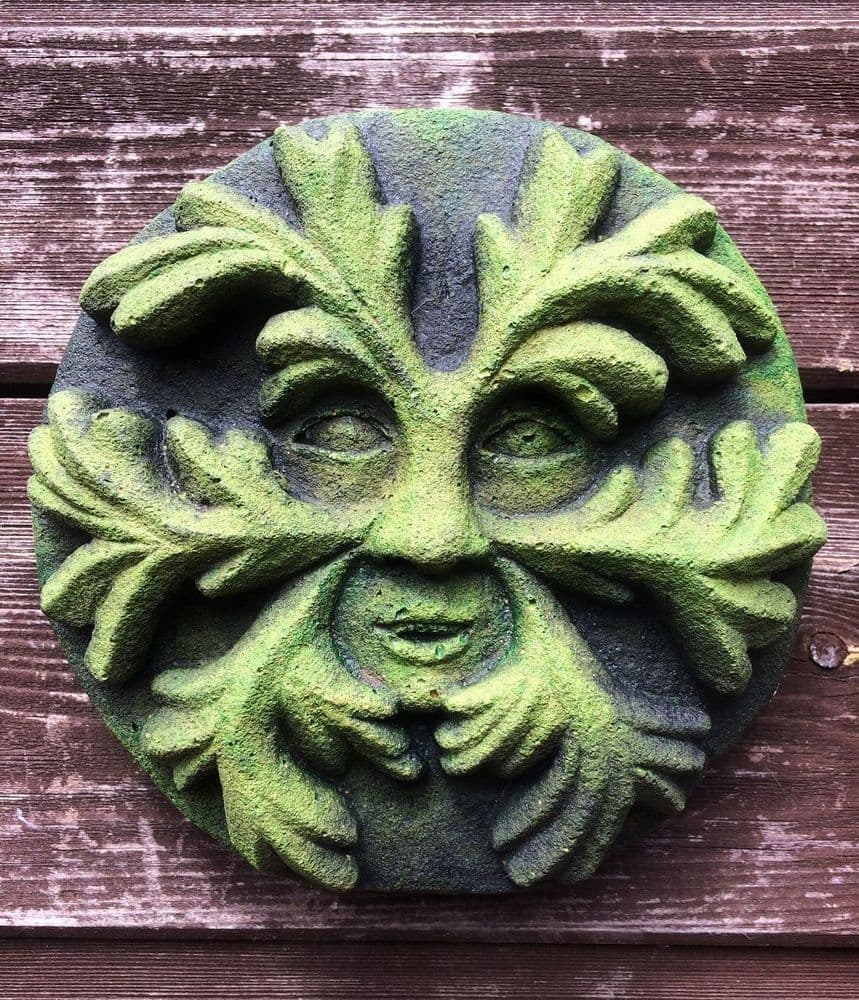 Medieval green man round wall plaque sml