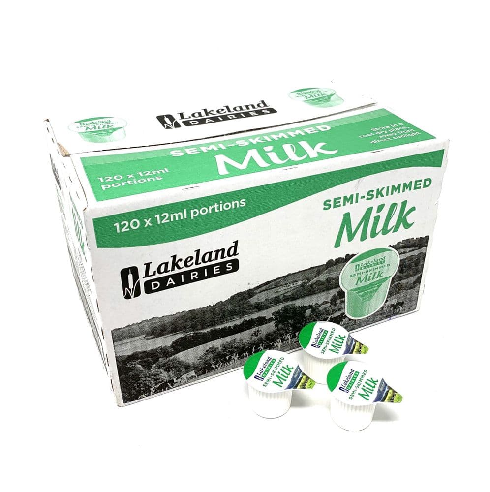 120 Lakeland UHT Semi Skimmed Milk 12ml Portions Jigger Pots Servings