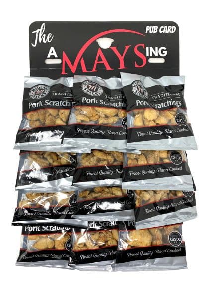 MS Pork Scratchings 12 x 40g on Amaysing Hanging Pub Snack Bar Card