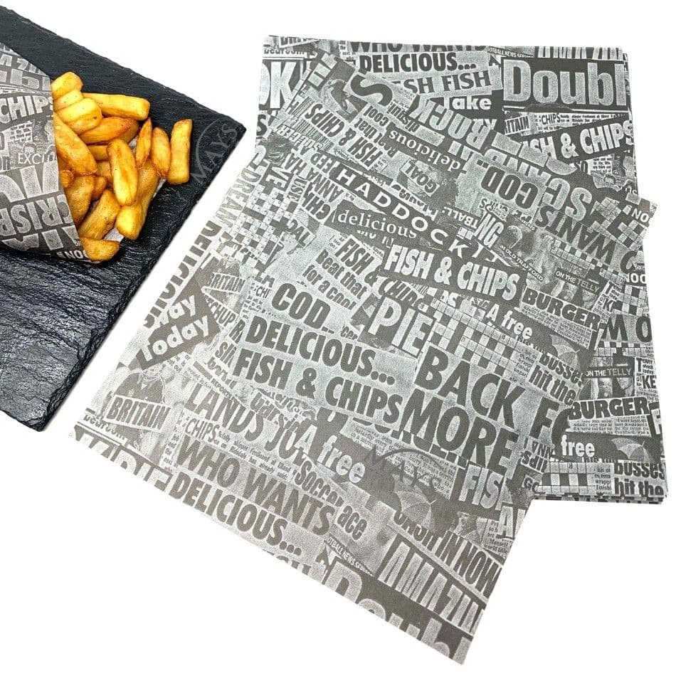 News Print Design Greaseproof Paper Wrap Liner Fish Chip Shop Takeaway ...