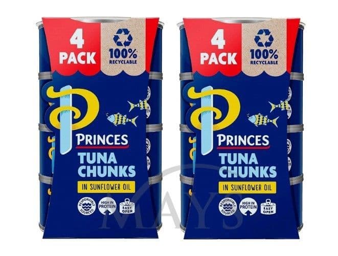 Princes Tuna Chunks in Sunflower Oil 2 x 4 Pack 145g Easy Open Tin