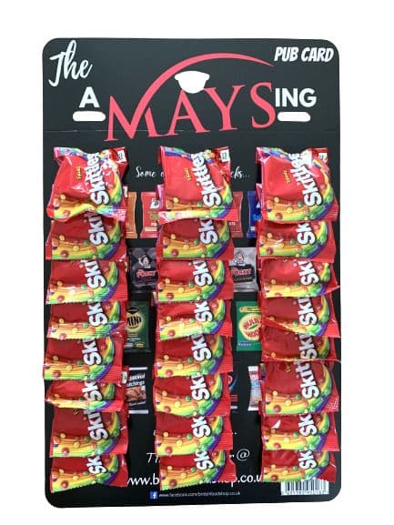 Skittles 24 x 18g Packs on The AMaysing Pub Card Novelty for Home Bar Vegan