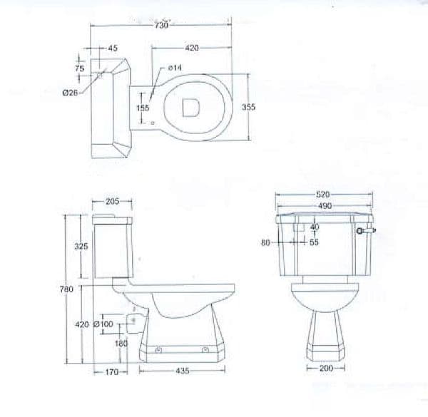 Primrose Edwardian/Art Deco Toilet Pan and Cistern Close-Coupled