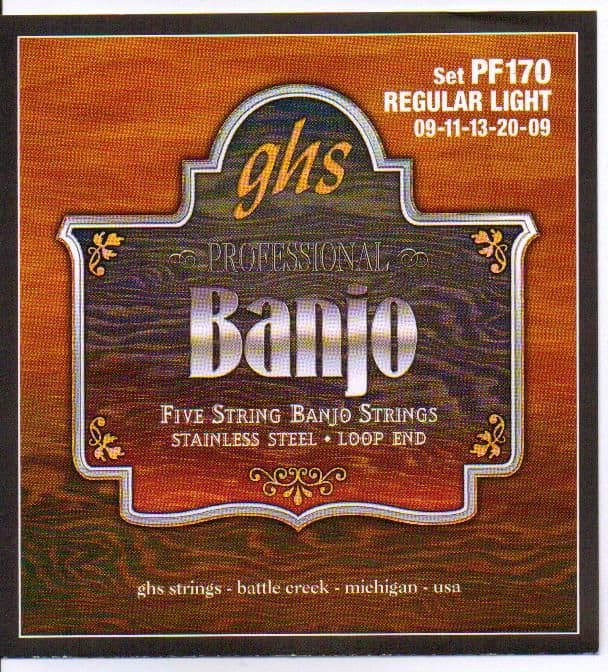 GHS PF170 banjo strings - 5 string, regular light, stainless steel, loop| Brown Dog Banjos