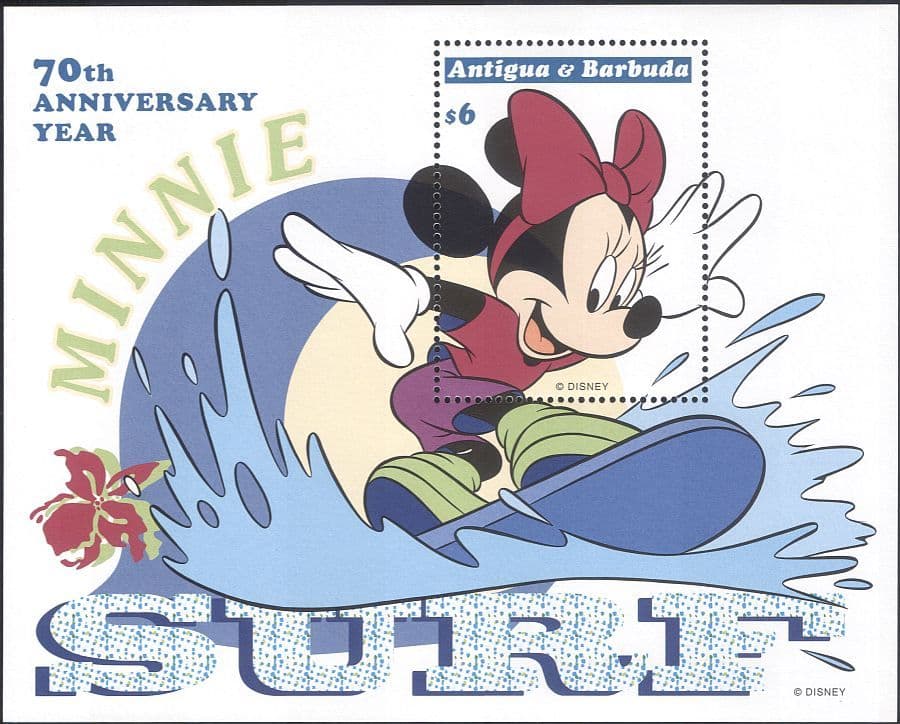 Antigua 1999 Disney/ Minnie Mouse/ Mickey 70th/ Surfing/ Sports ...
