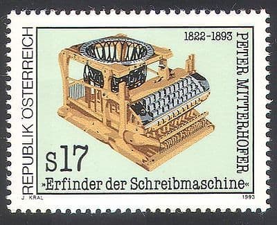 Austria 1993 Peter Mitterhofer / Typewriter / Inventors / Inventions 1v ...