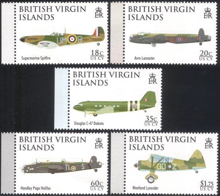 British Virgin Islands BVI 2008 Spitfire/ Lancaster/ Dakota/ Lysander ...