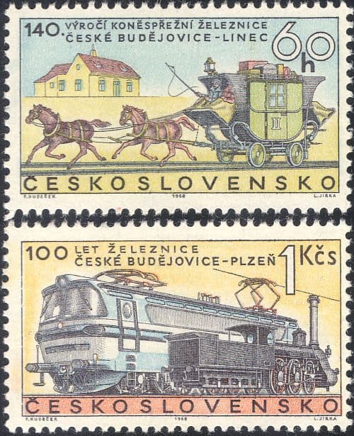 Czechoslovakia 1968 Trains/ Horse-drawn Coach/ Steam Engine/ Rail ...