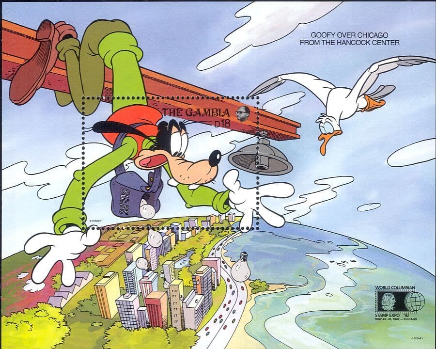 Gambia 1992 Disney/ Goofy/ Buildings/ Cartoons/ Animation/ StampEx ...
