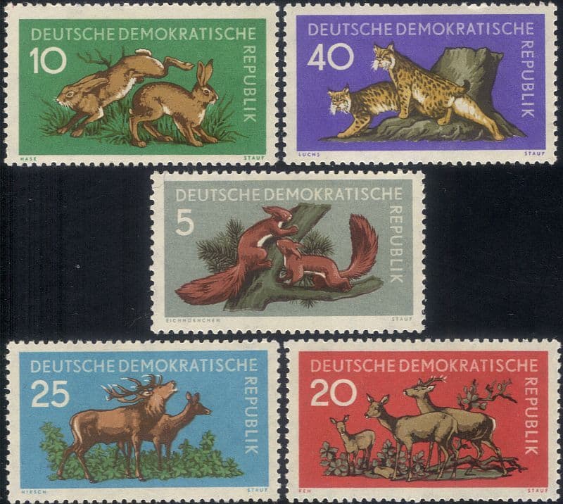 Germany DDR 1959 Lynx/ Deer/ Hare/ Squirrel/ Nature/ Wildlife/ Cat ...