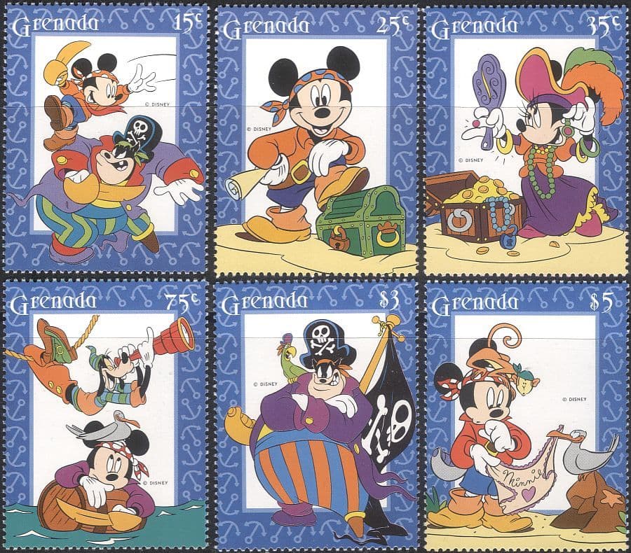 Grenada 1995 Disney/ Pirates/ Mickey/ Minnie/ Goofy/ Big Pete/ Cartoons ...