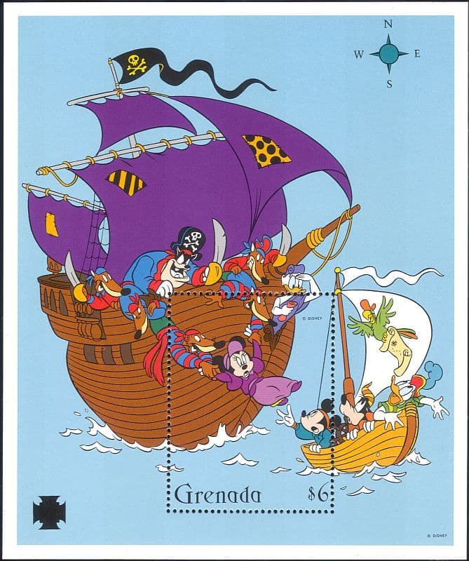 Grenada 1995 Disney/ Pirates/ Mickey Mouse/ Minnie/ Cartoons/ Ships ...
