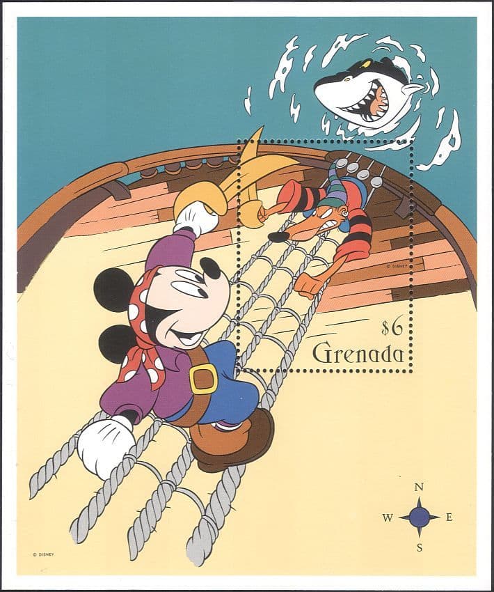 Grenada 1995 Disney/ Pirates/ Mickey Mouse/ Shark/ Cartoons/ Animation ...