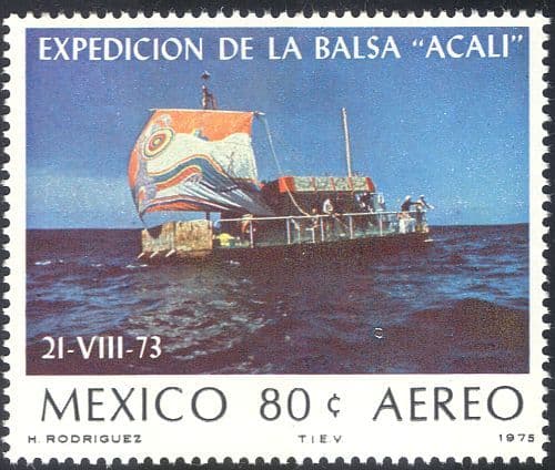 Mexico 1975 "Acali"/ Balsa Raft/ Boats/ Sailing/ Exploration/ Transport ...