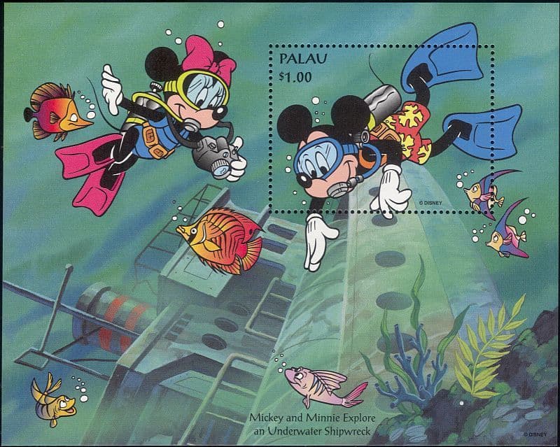 Palau 1994 Disney/ Mickey Mouse/ Deep Sea Diving/ Shipwreck/ Cartoons ...