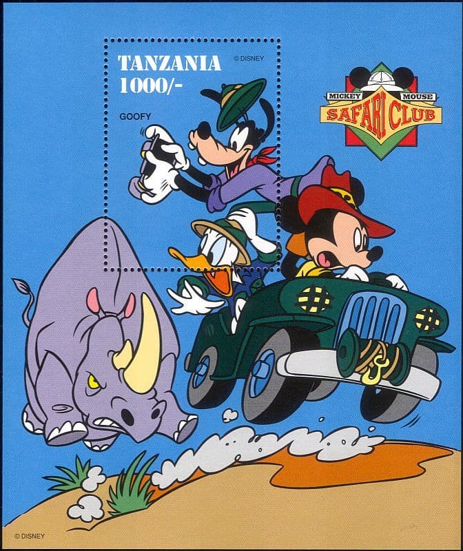 Tanzania 1994 Disney/ Mickey Mouse/ Goofy/ Rhino/ Safari Club/ Cartoons ...