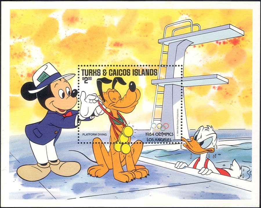 Turks & Caicos 1984 Mickey Mouse/ Pluto/ Disney/ Olympics/ Olympic ...