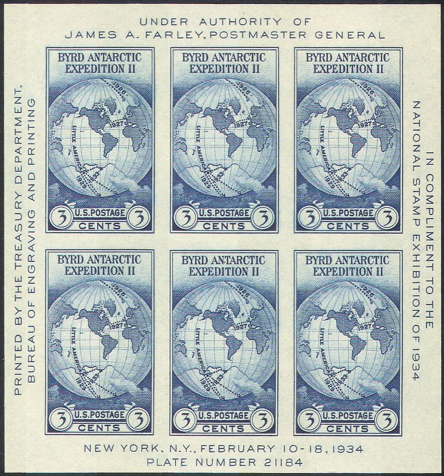 USA 1934 Antarctic/ Cmdr R E Byrd/ Map/ Polar Exploration/ StampEx 6v ...