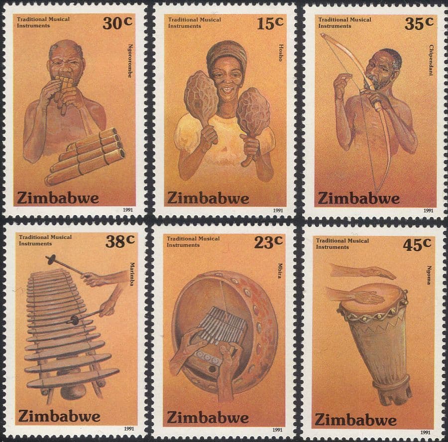 Zimbabwe 1991 Music/ Traditional Musical Instruments/ Drum/ Pipes ...