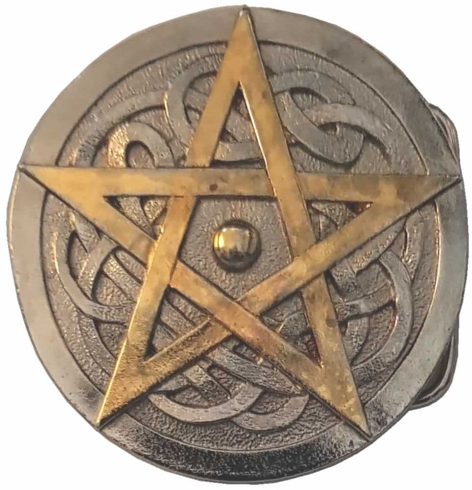 24ct Gold and Silver Plated Pentagram Belt Buckle with display stand ...
