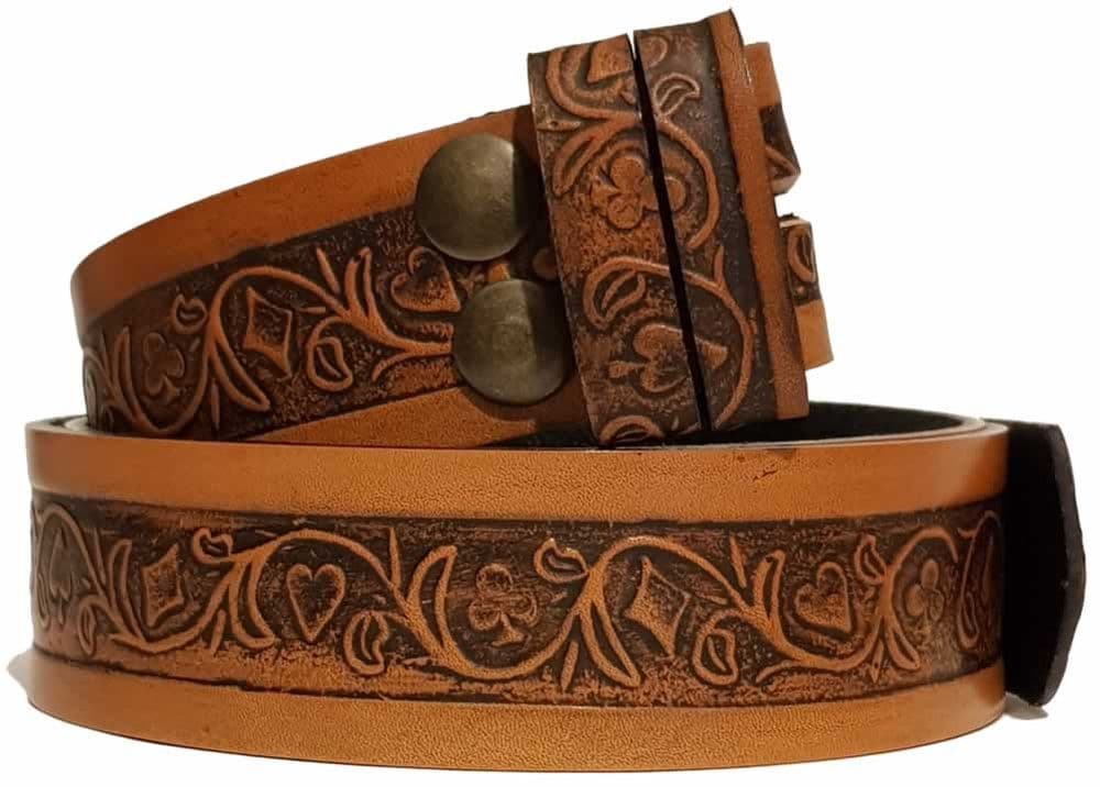 Embossed Full Grain Leather Belt - Card Suits Clubs Diamonds Hearts and ...