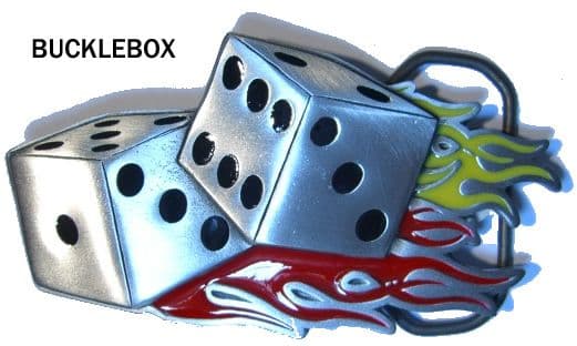 FLAMING DICE BELT BUCKLE display stand