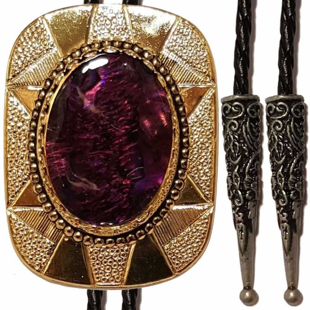 Genuine Paua Shell Bolo Tie - Deep Purple - Gold Border BTSHELL 09