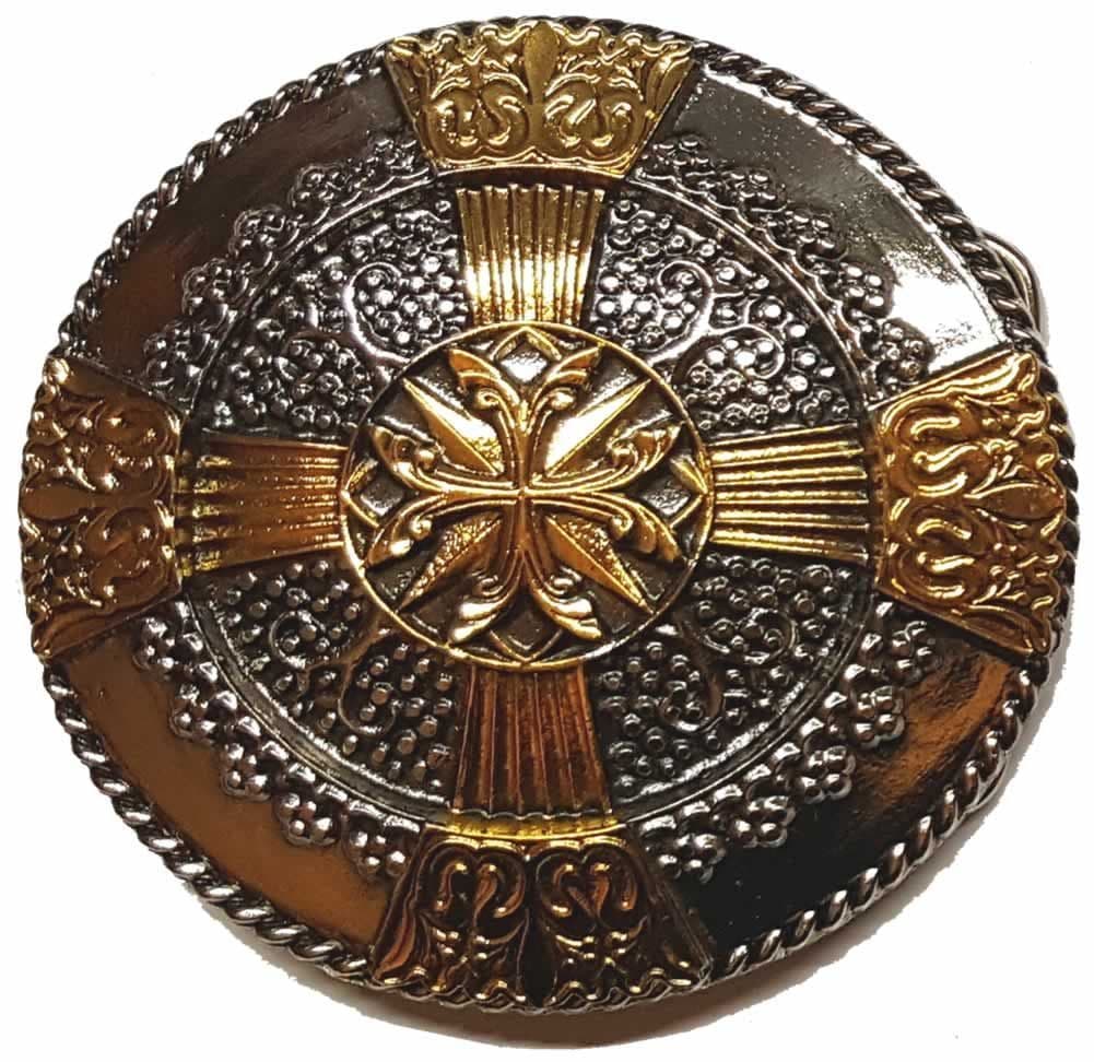 Gold & Silver Plated Celtic Cross Belt Buckle with display stand Code JA4
