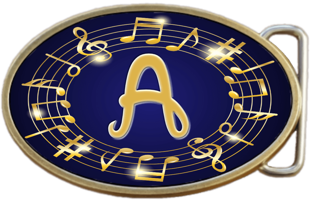 Musical Notes Monogram Personalised Belt Buckle Code A0129