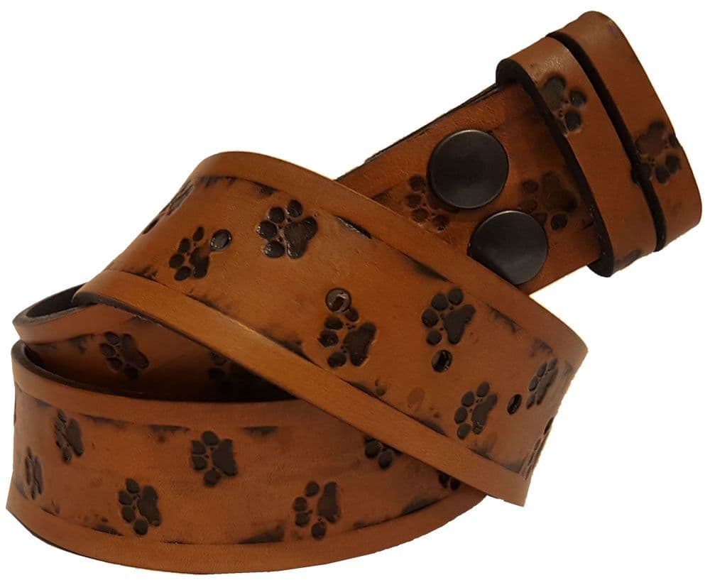 Paw Prints Embossed Full Grain Leather Belt - 1 " 38mm Wide Design EM011