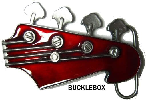 RED BASS GUITAR HEADSTOCK Belt Buckle display stand
