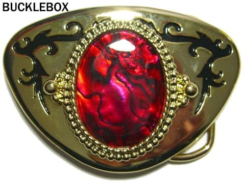 RED PAUA SHELL BELT BUCKLE display stand