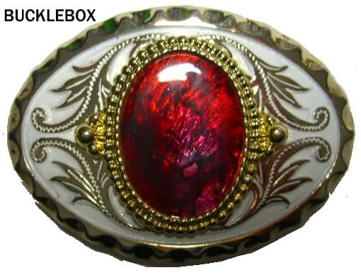 RED PAUA SHELL BELT BUCKLE display stand