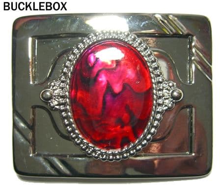 RED PAUA SHELL BELT BUCKLE rectangle display stand