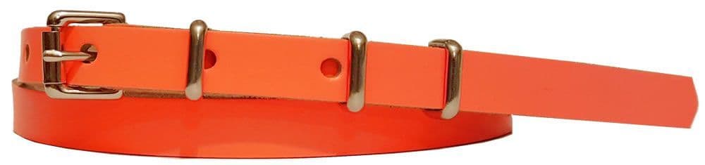 Skinny Flouresent Orange Leather Belt " wide 12mm