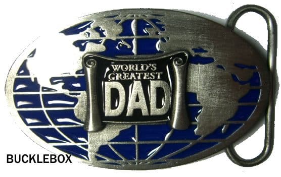 WORLDS GREATEST DAD BELT BUCKLE display stand