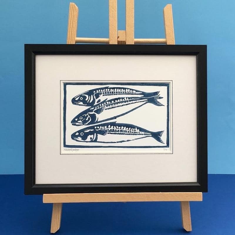 Blue Mackerel Fish Linocut Print | Limited Edition | Richard Juniper