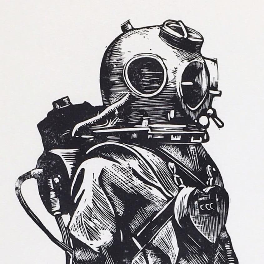 Deep Sea Diver | Linocut Print | Amy Cundall